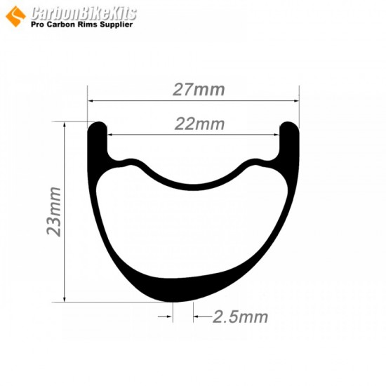 27.5er / 29er Carbon 27x23mm inner Width 22mm Tubeless Hookless ...