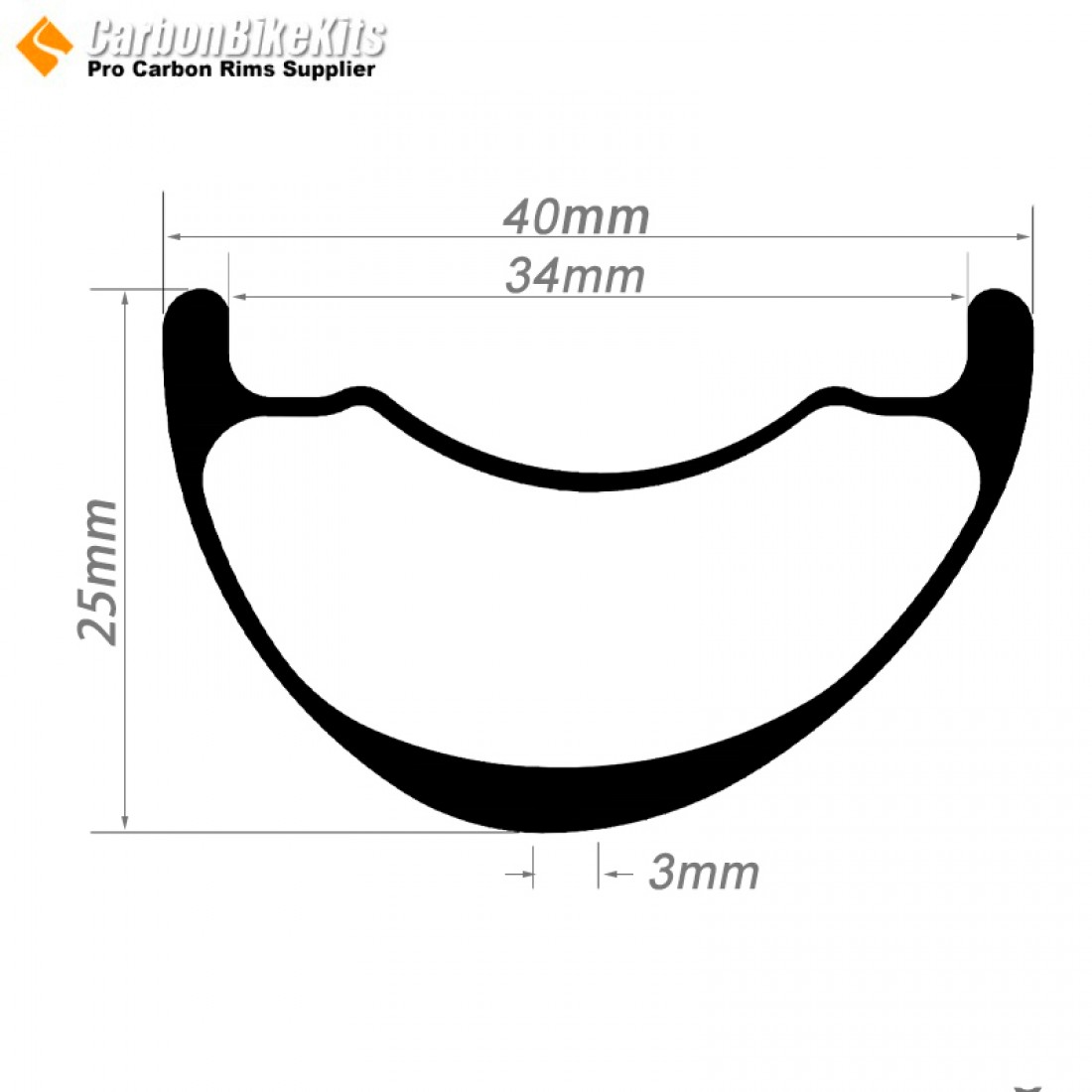 27.5er 40x25mm inner Width 34mm Tubeless Hookless Asymmetric Carbon Rim ...