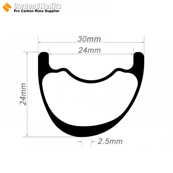 27.5er / 29er Carbon 30x24mm inner Width 24mm Tubeless Hookless ...