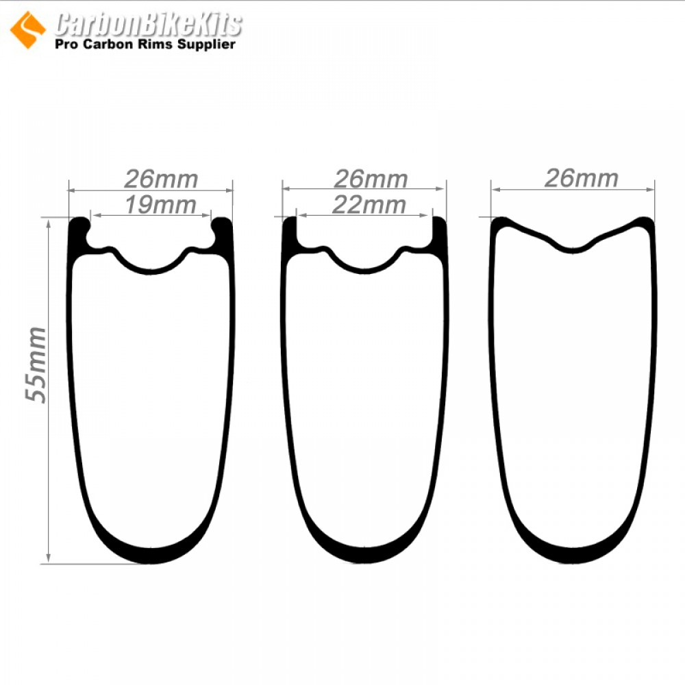 700C 55x26mm Tubeless Hookless / Tubular Road Bike Rim