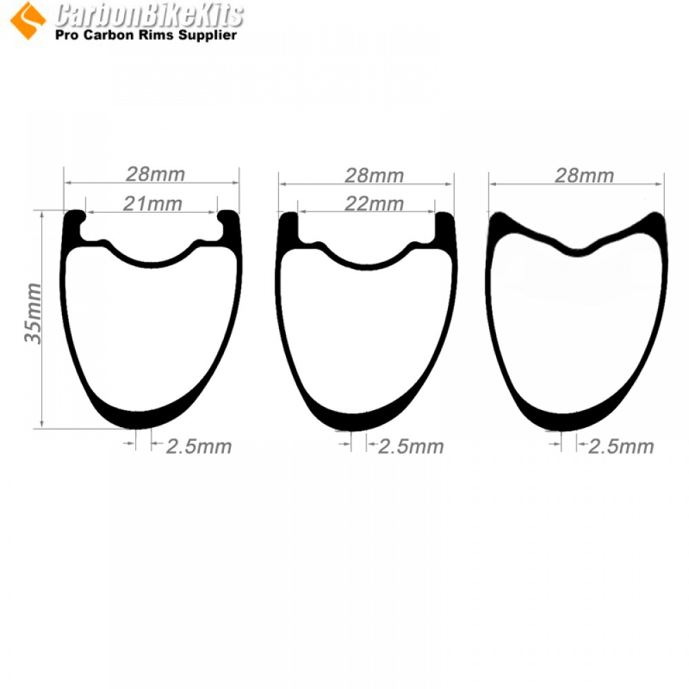 ULTRALIGHT 700C 35x28mm Asymetric Carbon Tubeless Hooked/Hookless Road ...