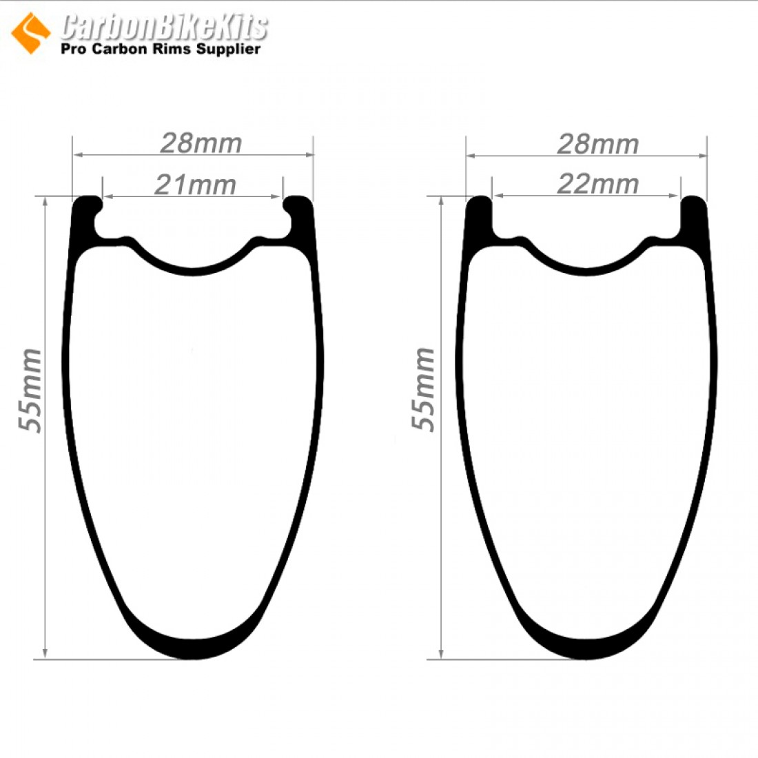 700C 55x28mm Carbon Tubeless Hooked/Hookless Road Bike Rim