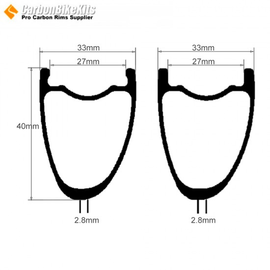 700C 40x33mm Asymmetric Carbon Tubeless Gravel / CX Wheels Rim